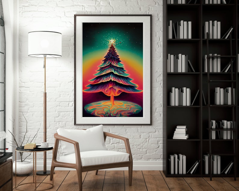 6 Psychedelic Christmas Card, Printable Wall Part Christmas Art Print ...