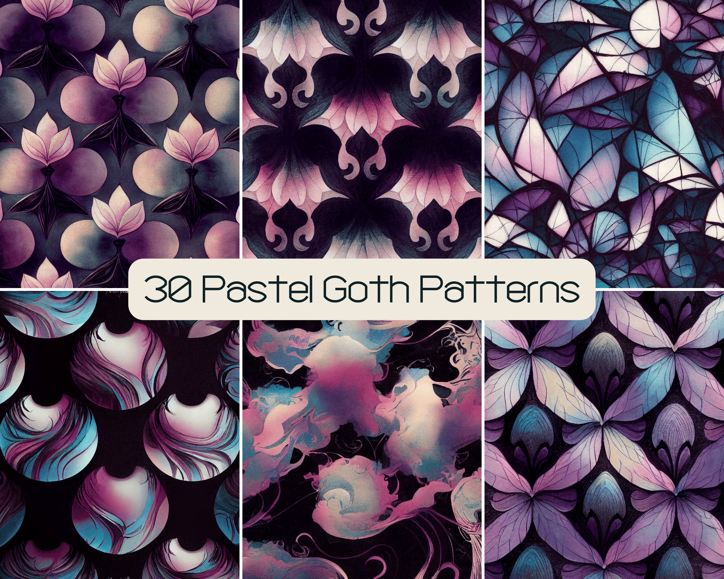 30 Pastel Goth Patterns, Digital Scrapbook Paper Pack, Gothic Skull SVG ...