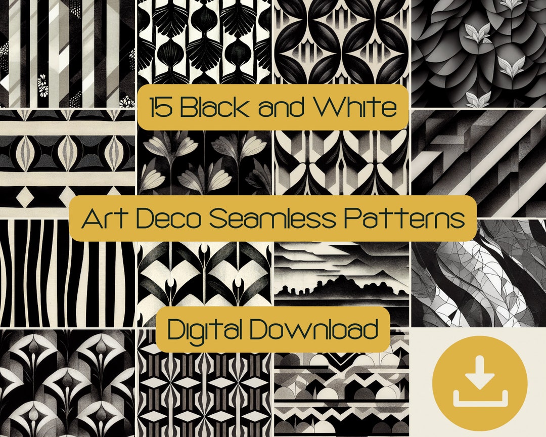 Art Deco Seamless Pattern Set, 1920s Style, Black and White (SVG JPG ...