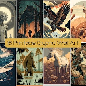 16 Cryptid Digital Wall Art, Printable Greeting Card, Cryptidcore ...