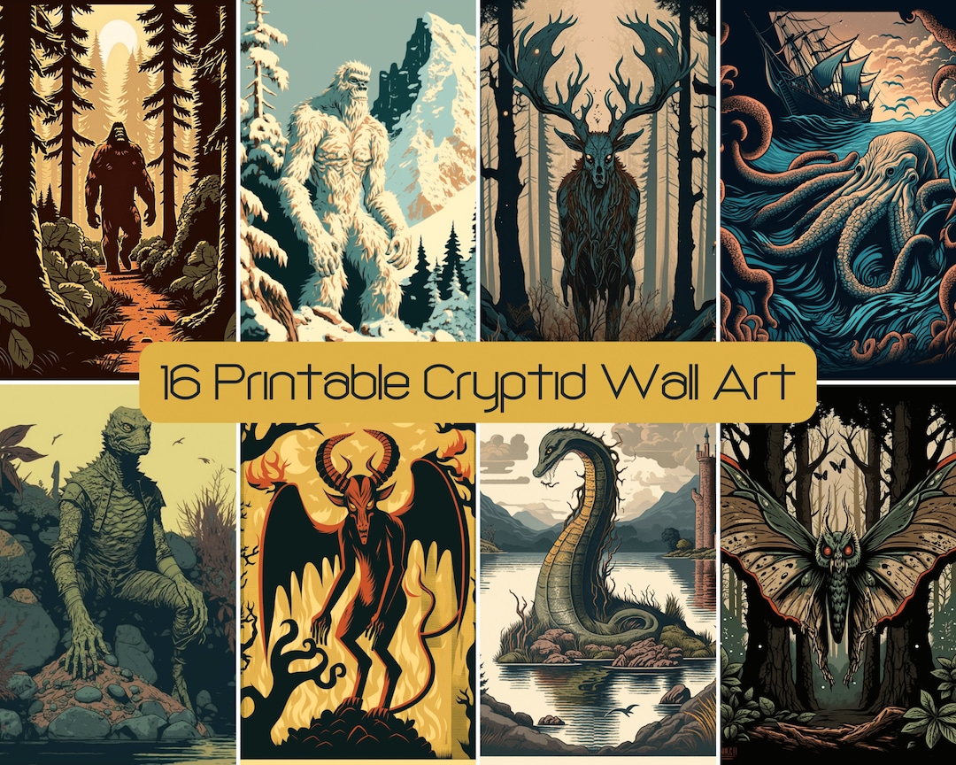 16 Cryptid Digital Wall Art, Printable Greeting Card, Cryptidcore ...