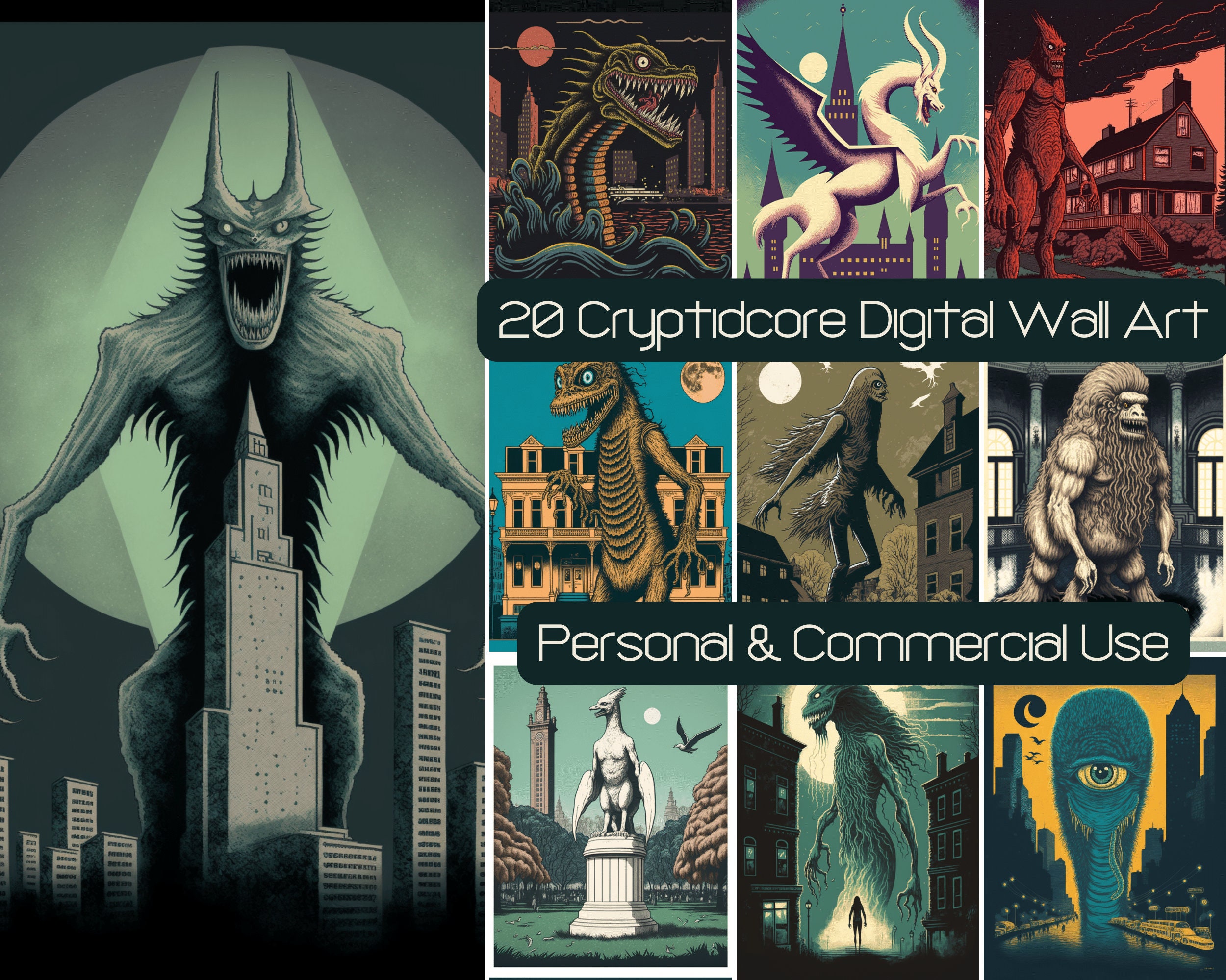 20 Cryptidcore Digital Wall Art, Printable Greeting Cards, Lovecraft ...