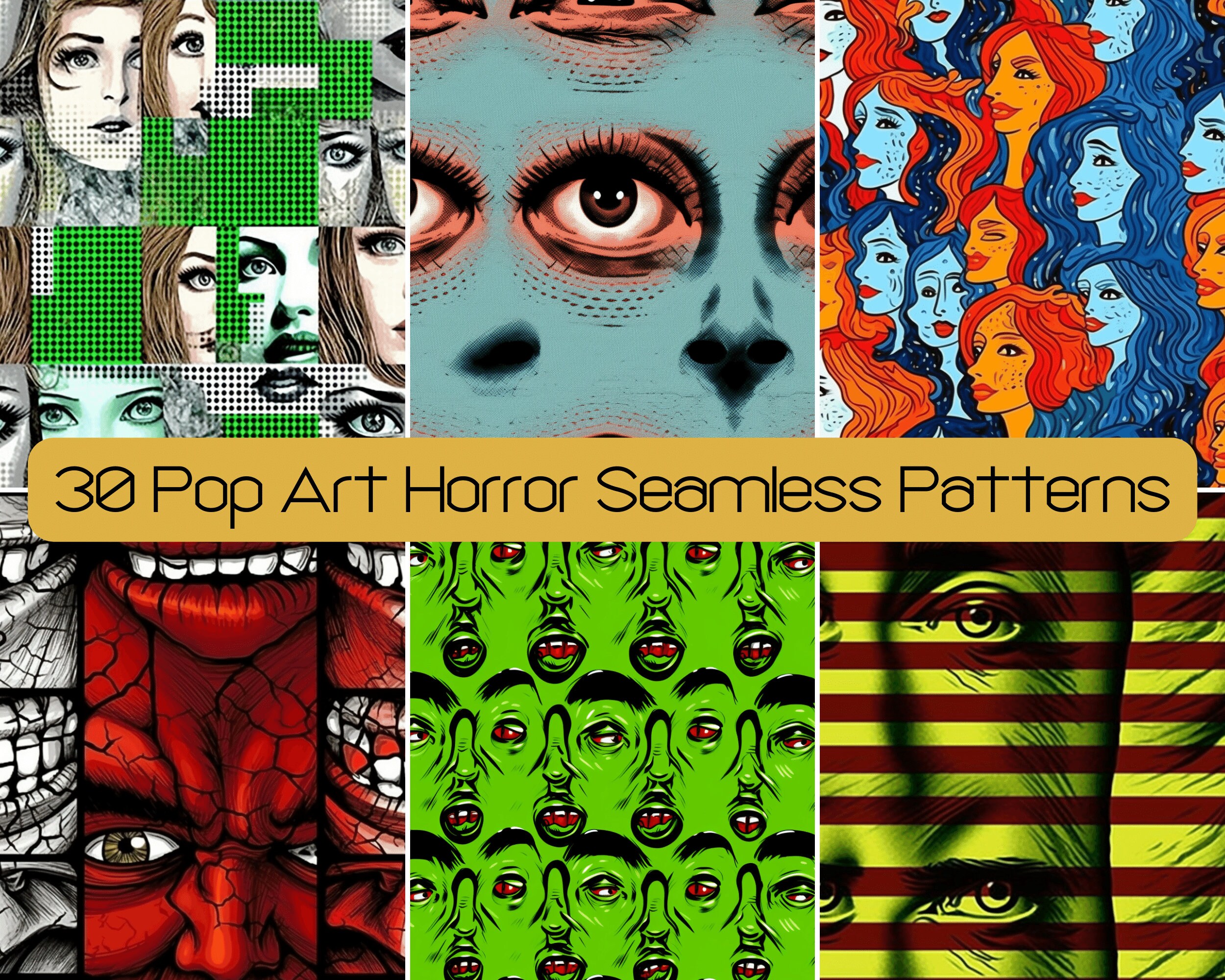 30 Pop Art Horror Seamless Patterns, Printable Digital Scrapbook Paper ...