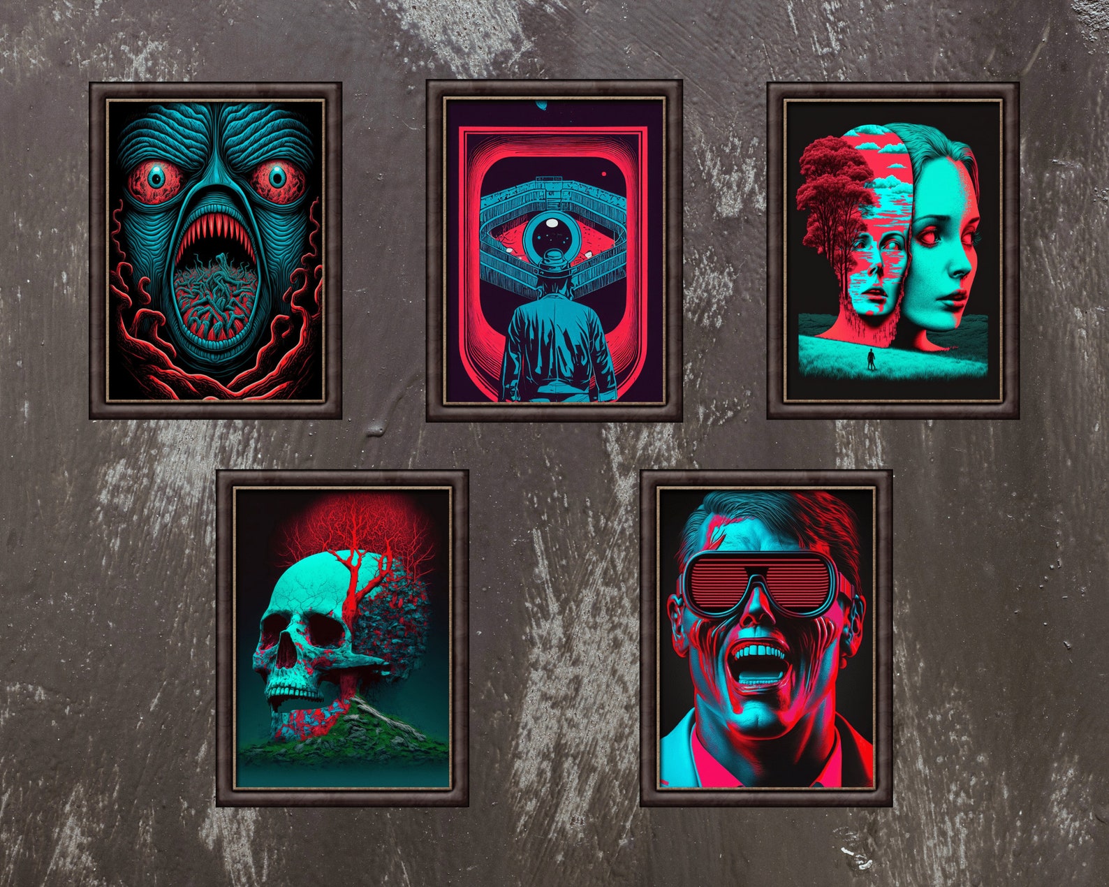 25 Anaglyph Horror Digital Wall Art, Printable Poster Home Decor, Skull ...