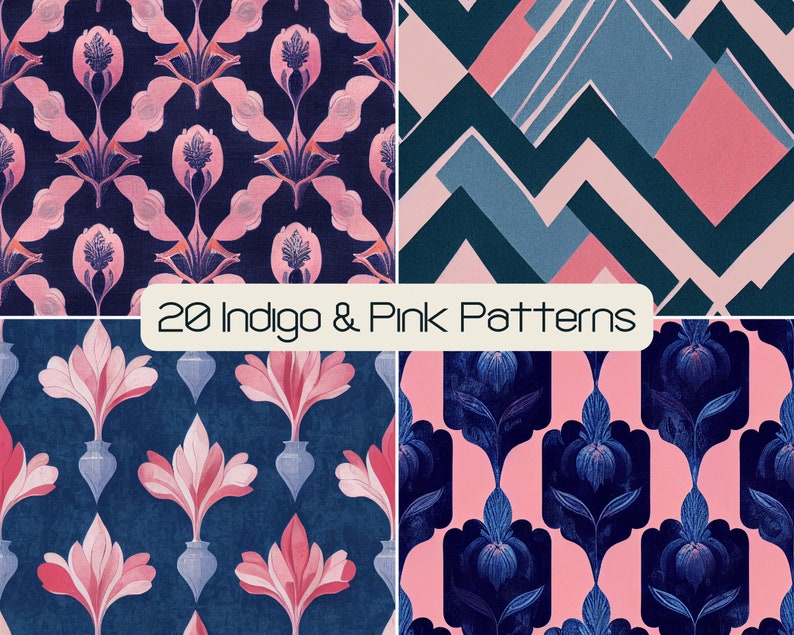 20 Indigo & Pink Wallpaper Patterns, Printable Scrapbook Paper Pack ...