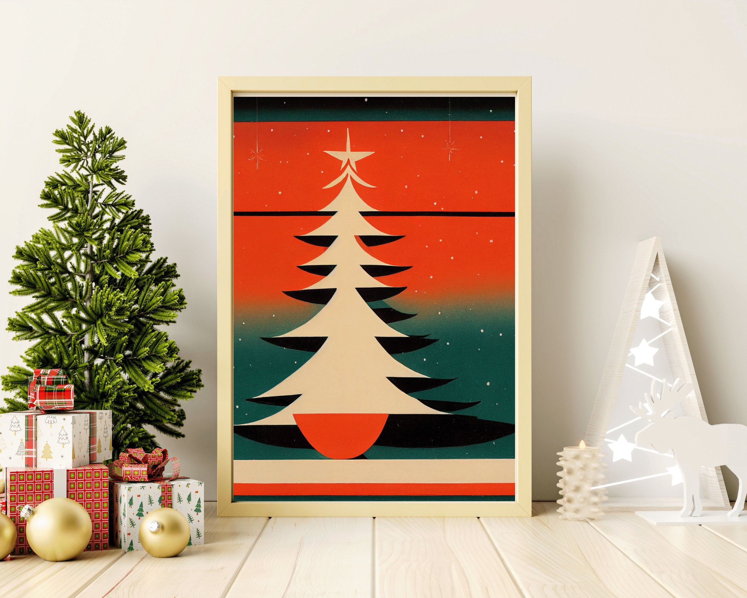8 Mid Century Modern Christmas Card, Printable Christmas Art Prints ...