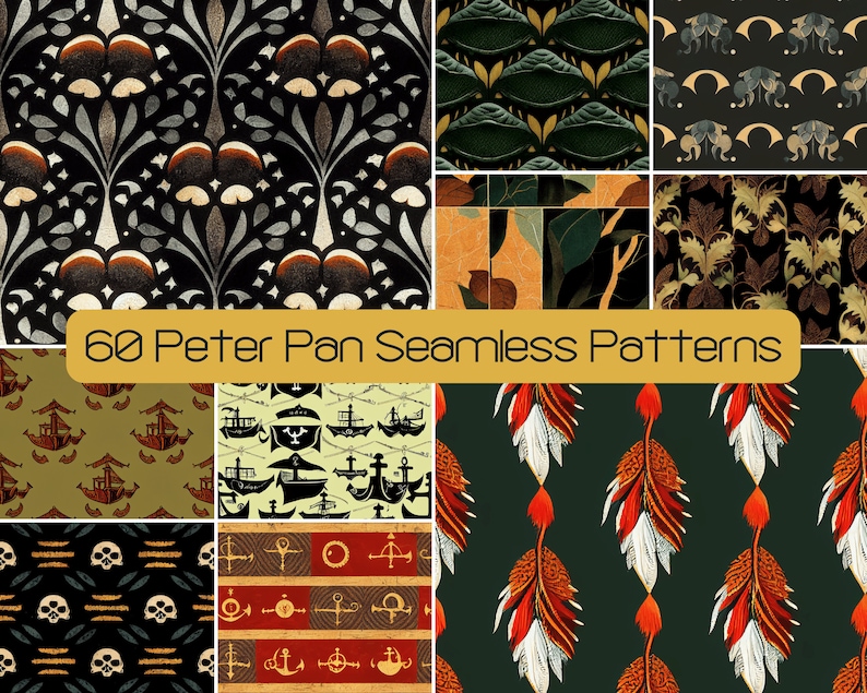 60 Peter Pan Art Nouveau Seamless Patterns, SVG, JPG (digital Download ...
