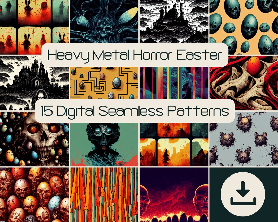 15 Heavy Metal Horror Easter Seamless Patterns, Digital Scrapbook Paper ...