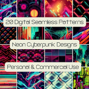20 Neon Cyberpunk Wallpaper Design, Digital Scrapbook Paper Pack ...