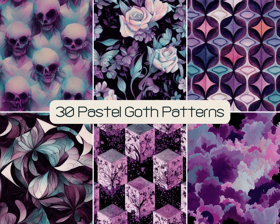 30 Pastel Goth Seamless Patterns, Skull, Floral, Geometric (SVG & JPG ...