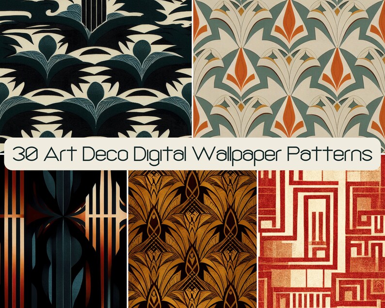 30 Art Deco Wallpaper Designs, Digital Scrapbook Paper Pack, Commercial ...