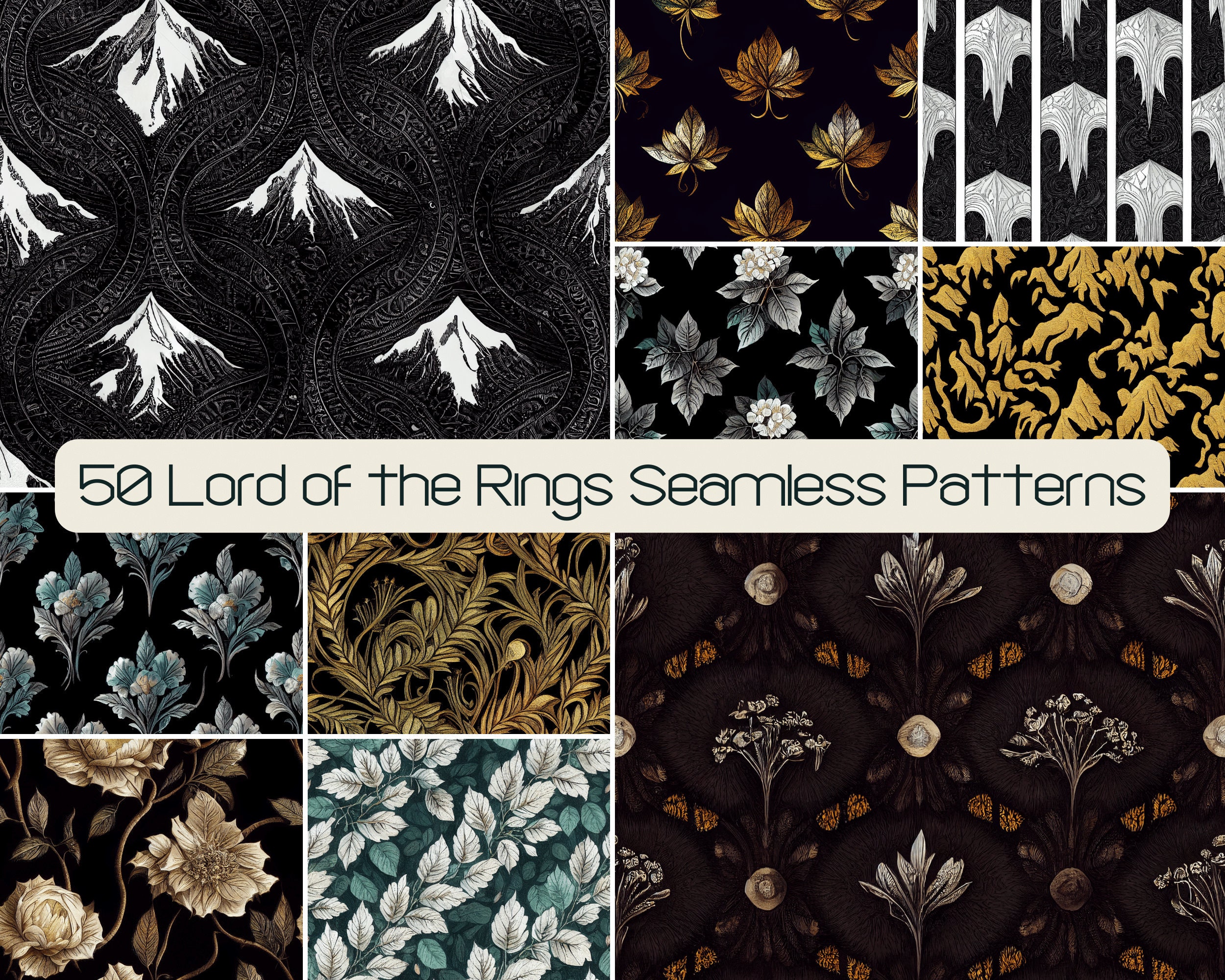 50 Lord of the Ring Seamless Pattern, Digital Scrapbook Paper Pack ...