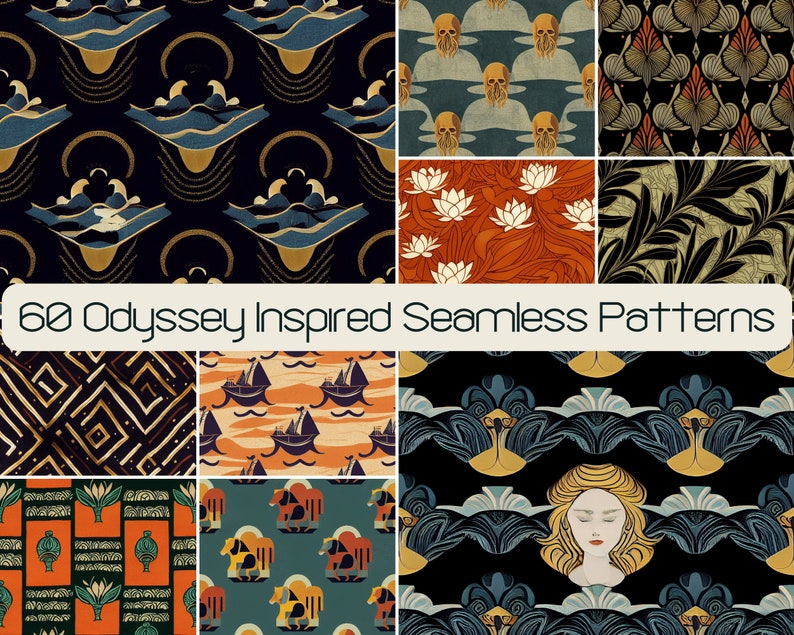 60 Odyssey Patterns, Digital Scrapbook Paper Pack, Greek Mythology ...