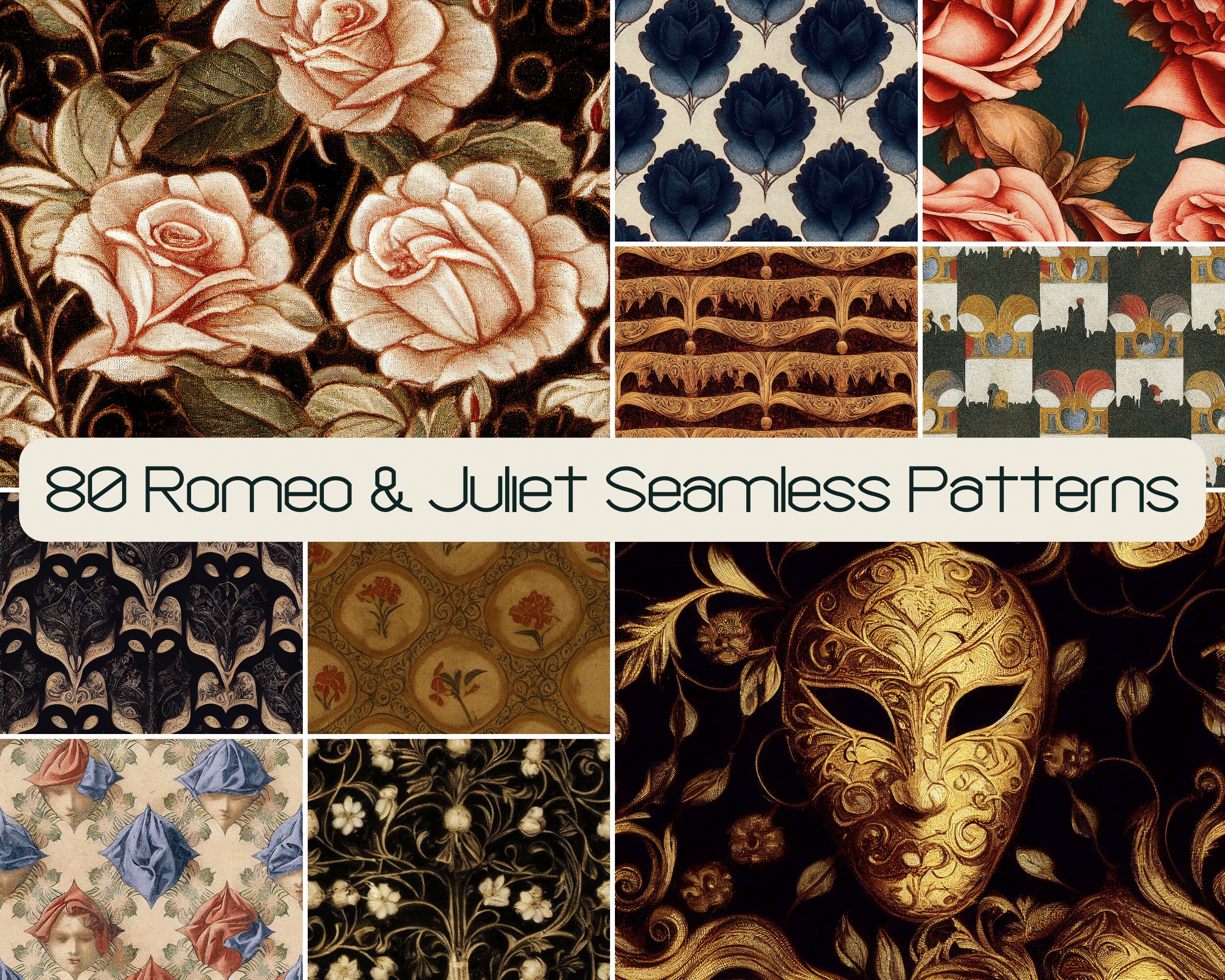 80 Renaissance Romeo & Juliet Seamless Patterns, Wallpaper Art (SVG ...