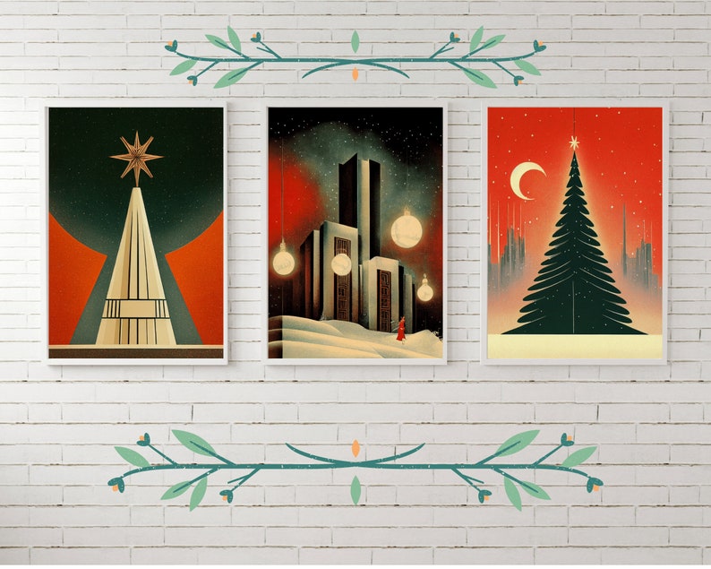 12 Art Deco Christmas Art Prints, 1920's Printable Wall Art, Vintage ...