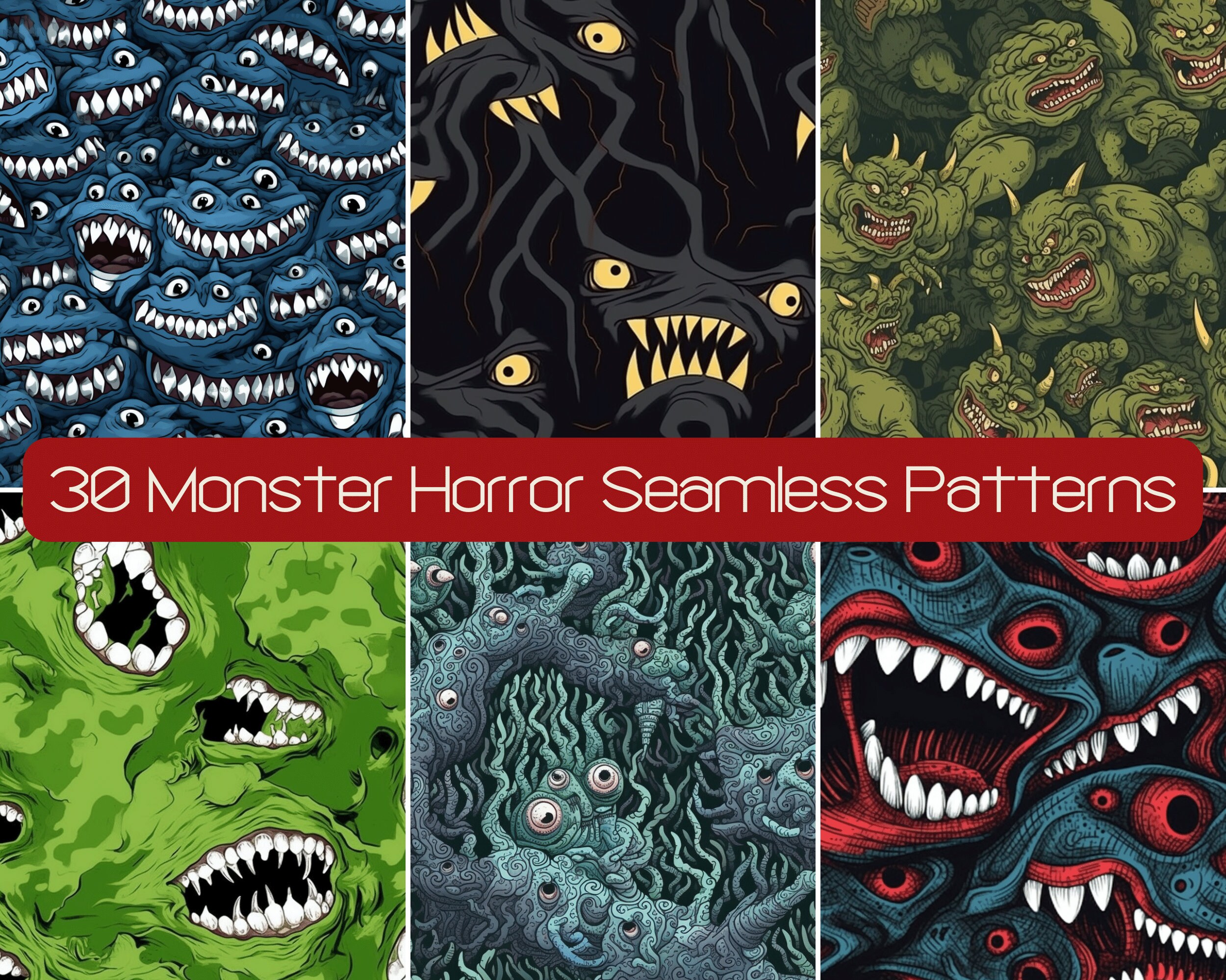 30 Monster Horror Seamless Patterns, Printable Digital Scrapbook Paper ...