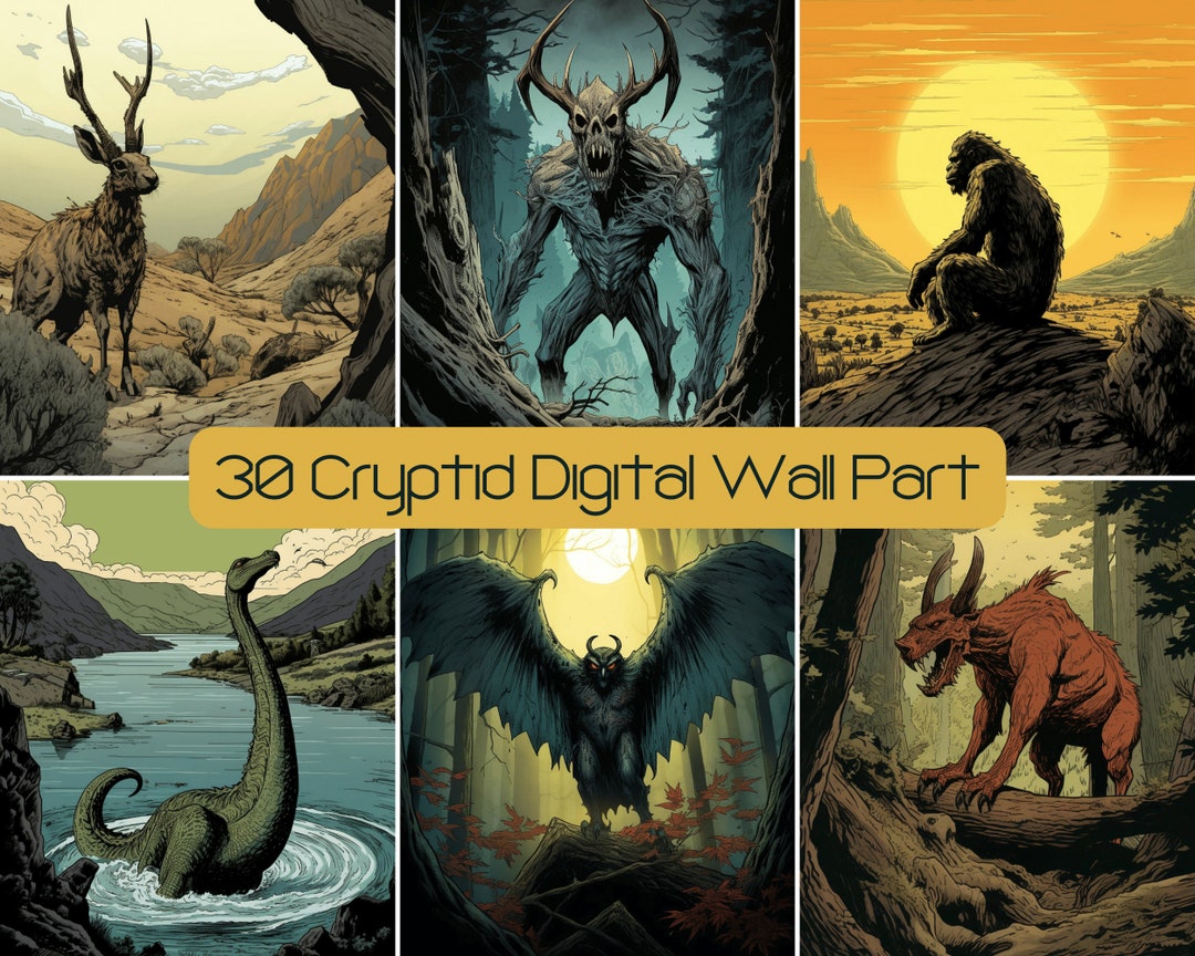 30 Cryptid Digital Wall Art, Printable Greeting Card, Cryptidcore Sticker SVG Gallery Wendigo ...