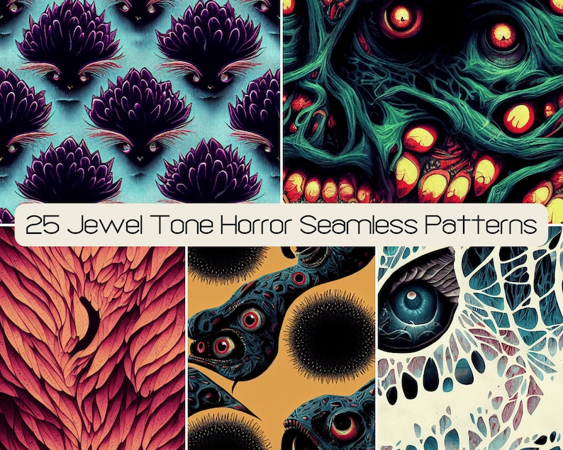 25 Jewel Tone Horror Seamless Pattern, Digital Scrapbook Paper Pack ...