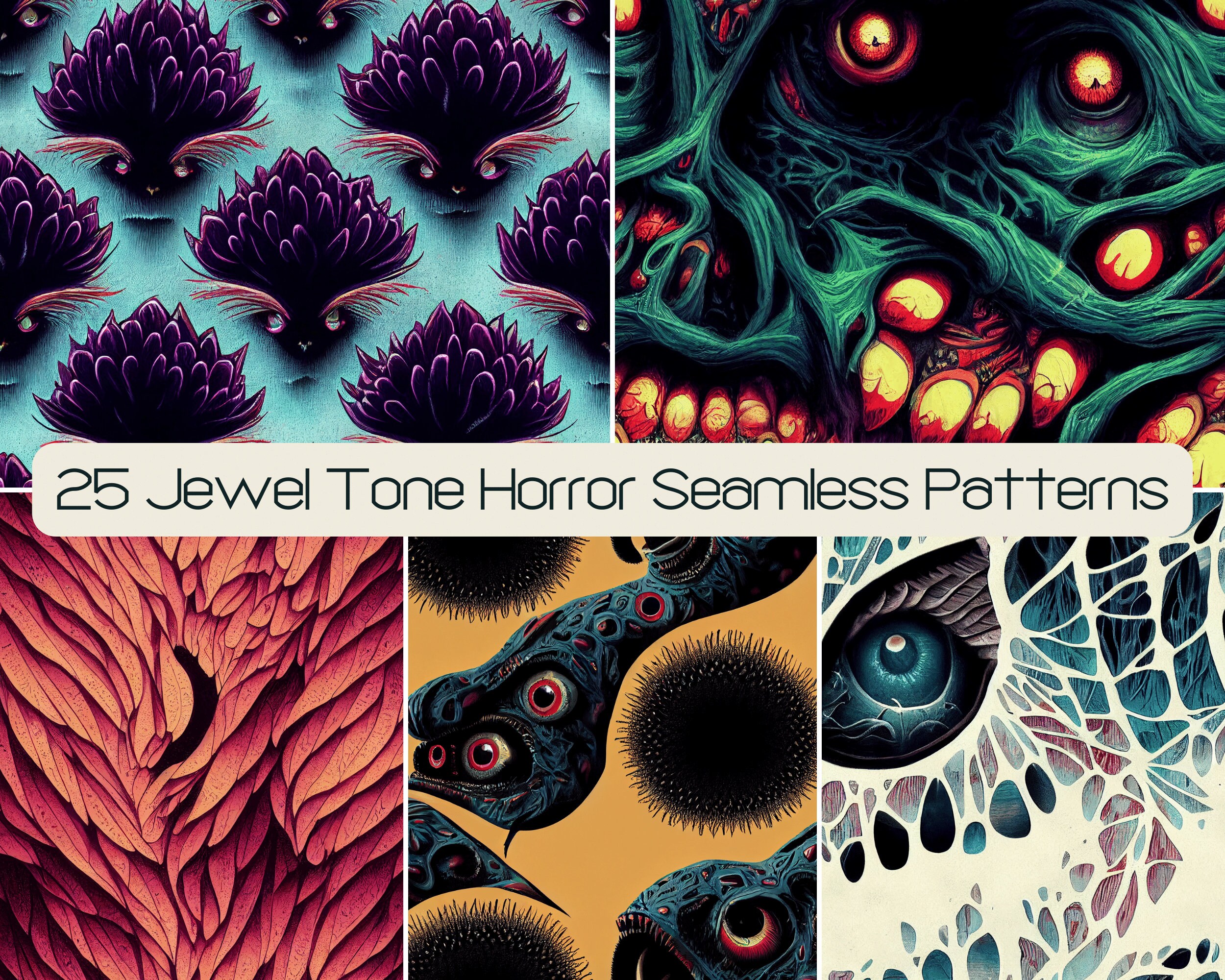 25 Jewel Tone Horror Seamless Pattern, Digital Scrapbook Paper Pack ...