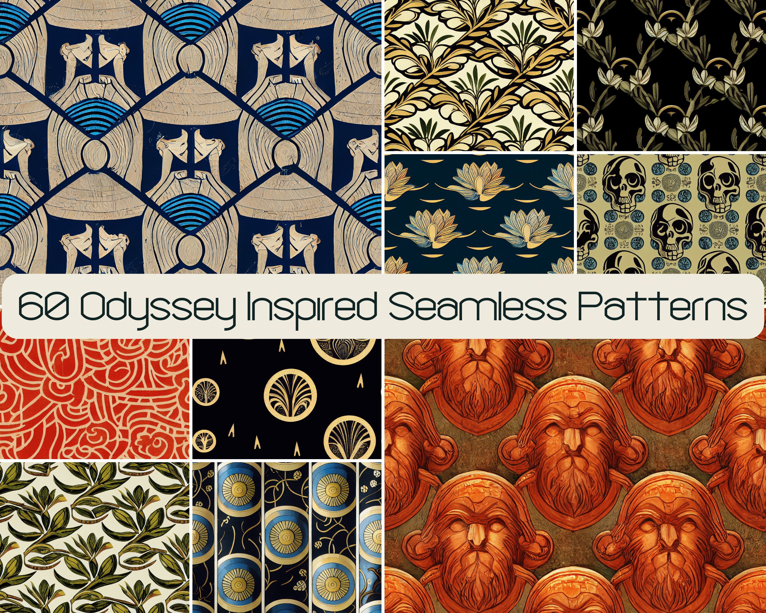 60 Odyssey Patterns, Digital Scrapbook Paper Pack, Greek Mythology ...