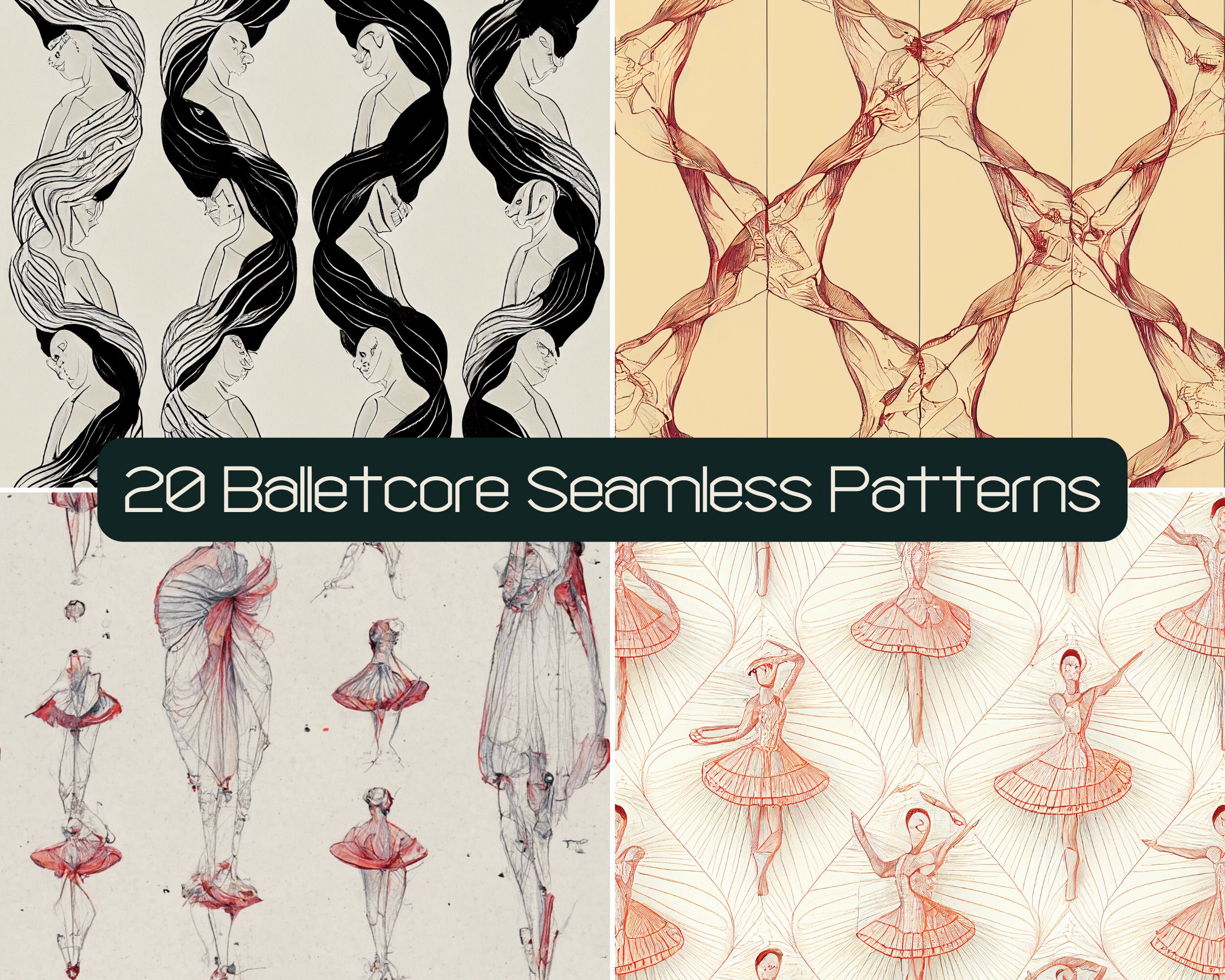20 Balletcore Seamless Wallpaper Pattern, Digital Scrapbook Paper Pack ...