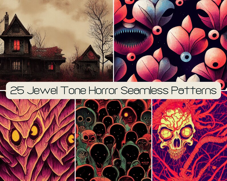 25 Jewel Tone Horror Seamless Pattern, Digital Scrapbook Paper Pack ...