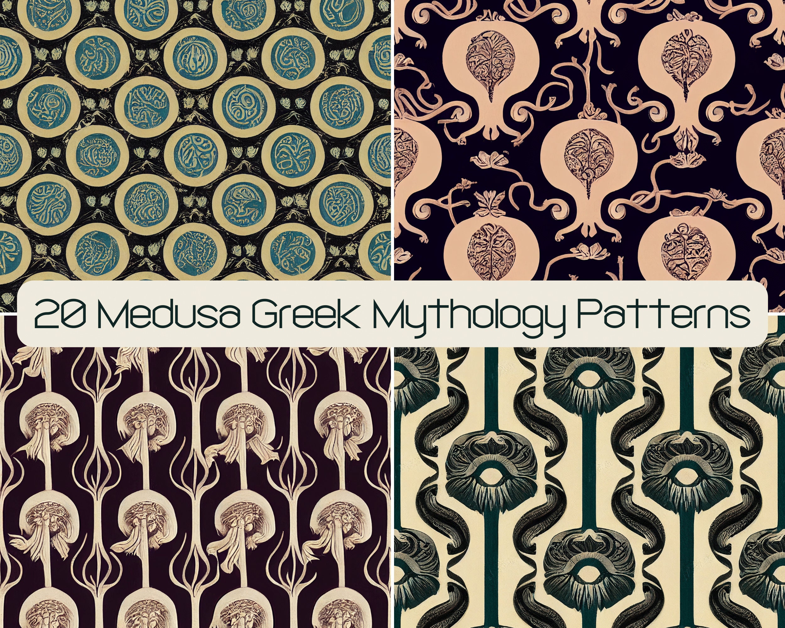 Medusa Seamless Pattern Set, Greek Mythology Digital Paper (SVG, JPG ...