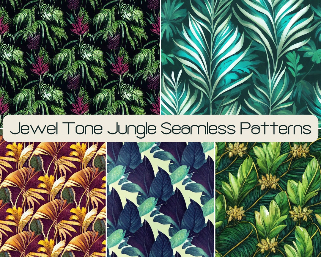 Jewel Tone Jungle Seamless Patterns, Tropical Art (SVG & JPG, 12x12) - Etsy