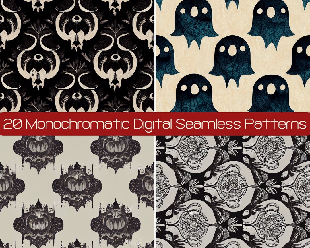 20 Monochromatic Gothic Seamless Pattern Tiles, Digital Scrapbook Paper ...