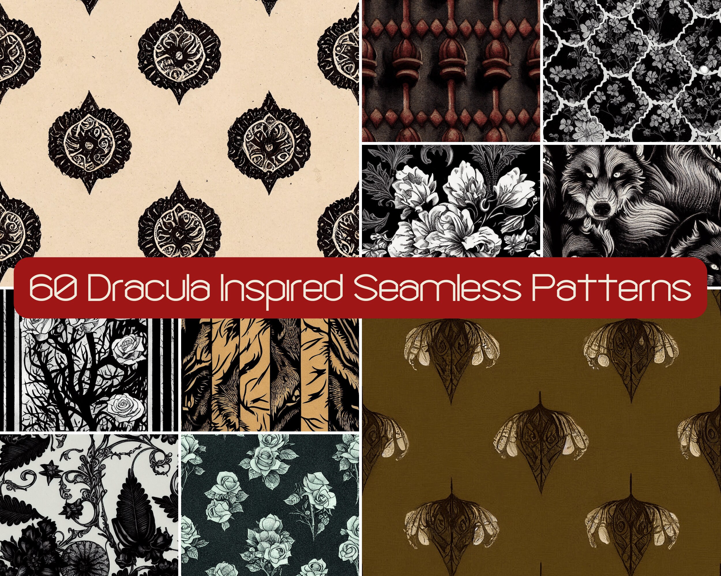 60 Dracula Seamless Pattern, Digital Scrapbook Paper Pack, Goth SVG JPG ...