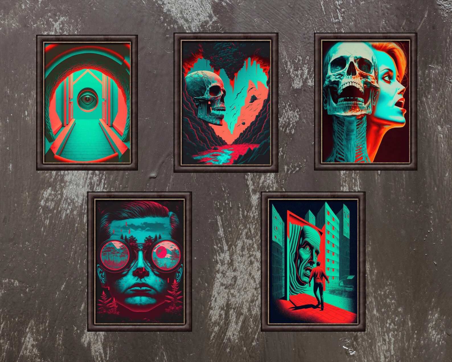 25 Anaglyph Horror Digital Wall Art, Printable Poster Home Decor, Skull ...