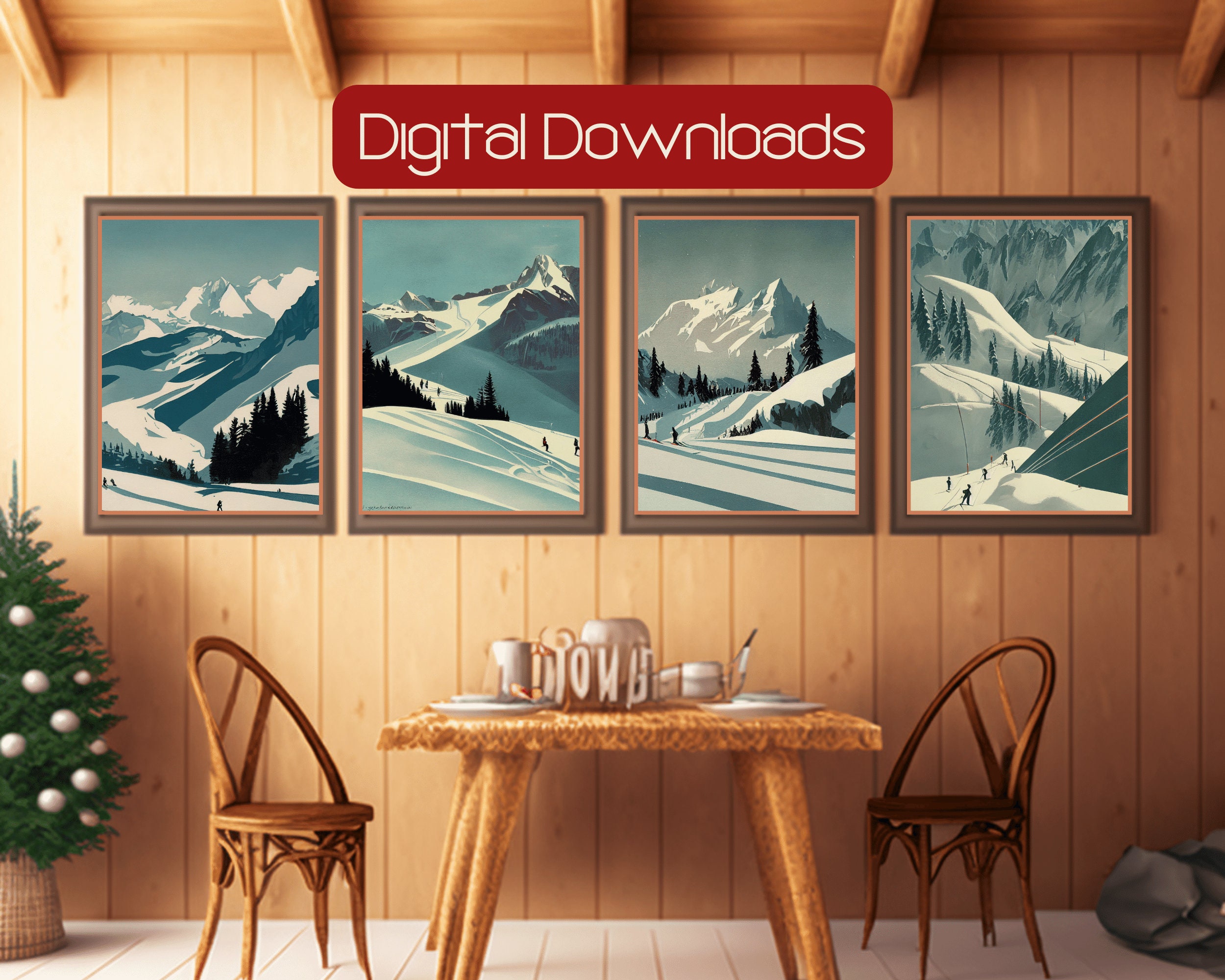 20 Mid Century Modern Winter Print, Wall Art Vintage Christmas ...