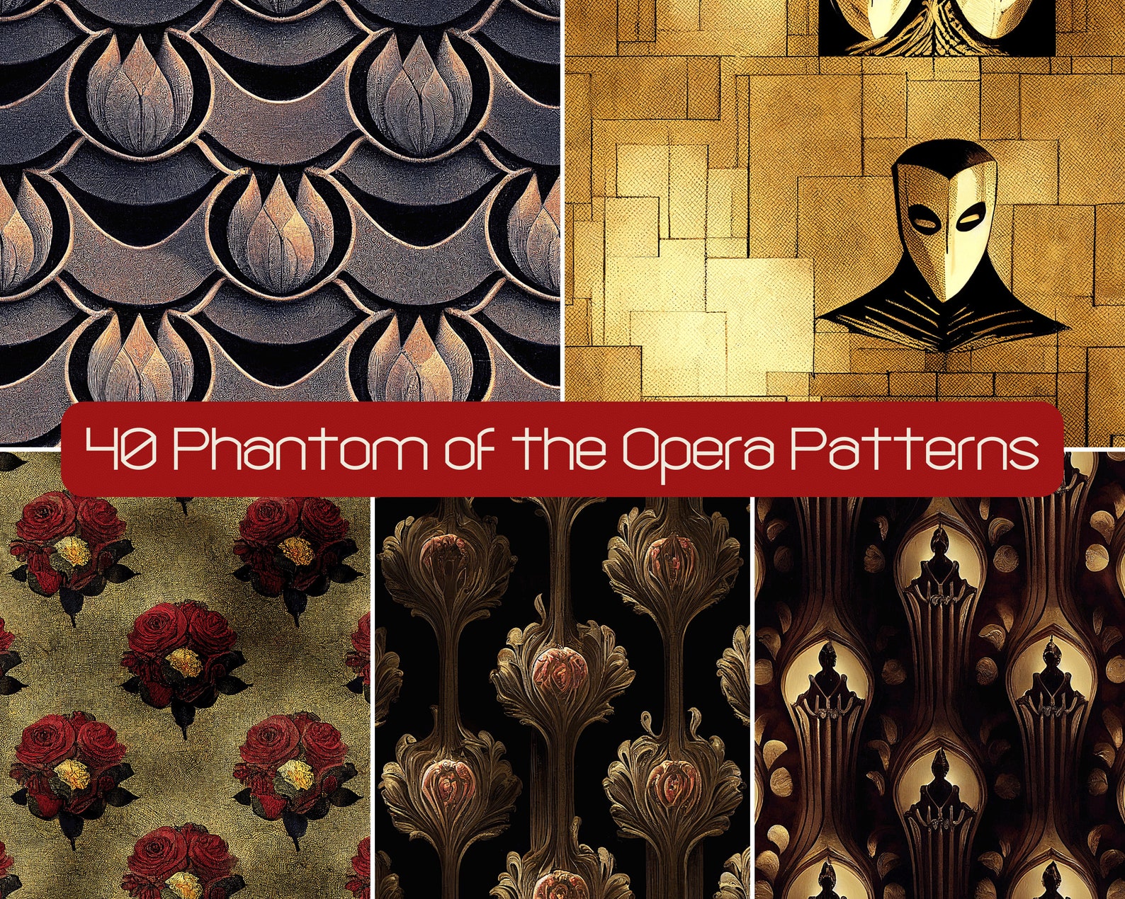 Phantom of the Opera Seamless Patterns, Gothic Romance, Dark Academia ...