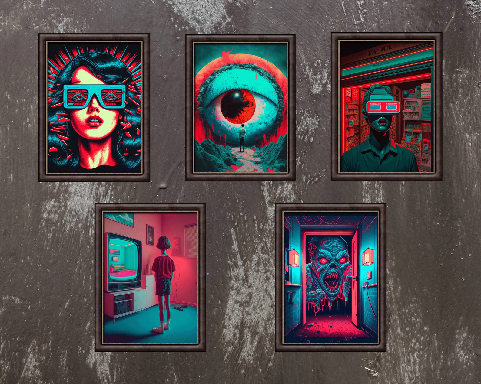 25 Anaglyph Horror Digital Wall Art, Printable Poster Home Decor, Skull ...