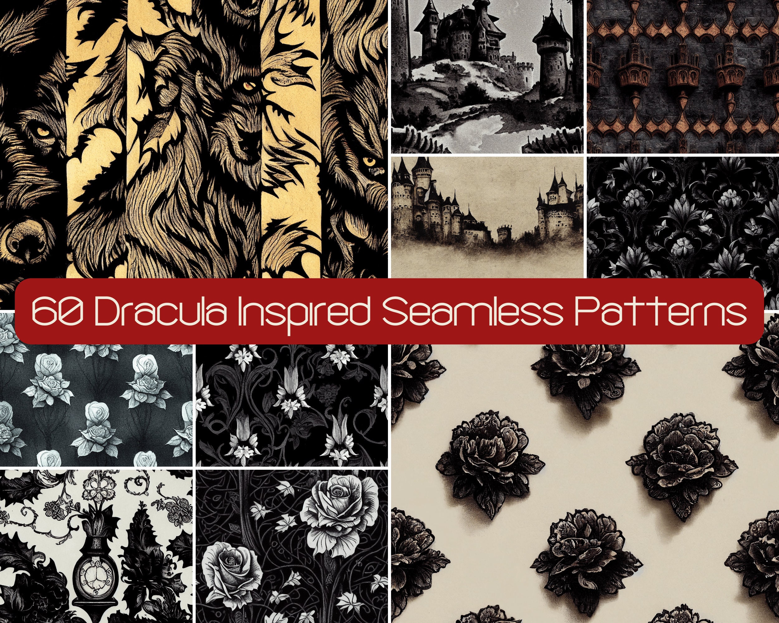 60 Dracula Seamless Pattern, Digital Scrapbook Paper Pack, Goth SVG JPG ...