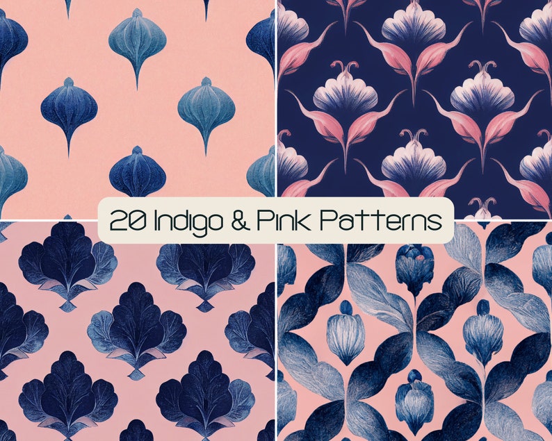 20 Indigo & Pink Wallpaper Patterns, Printable Scrapbook Paper Pack ...