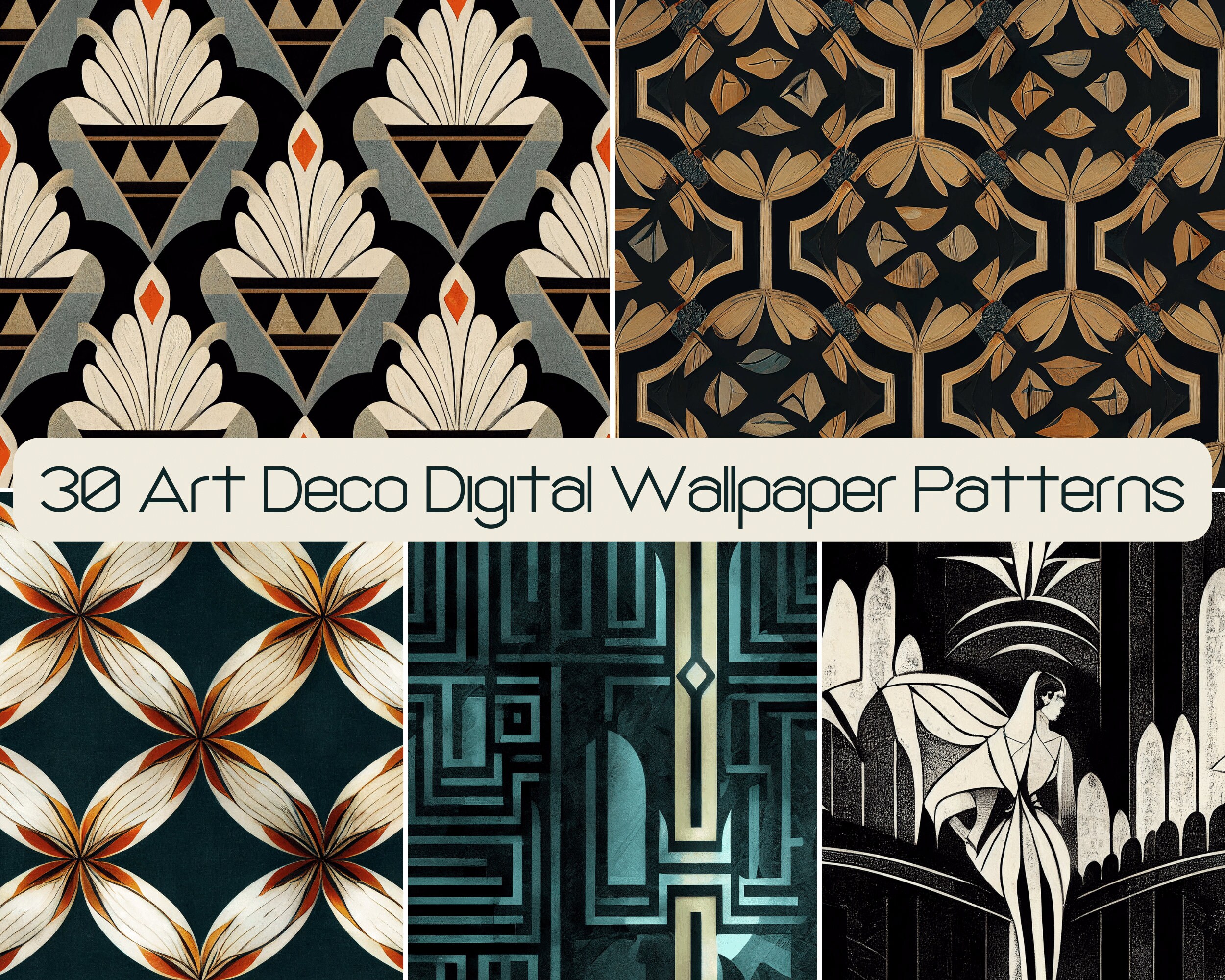 30 Art Deco Wallpaper Designs, Digital Scrapbook Paper Pack, Commercial ...
