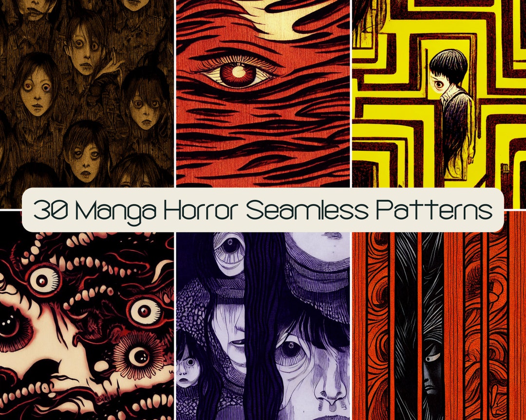 30 Manga Horror Seamless Pattern, Digital Scrapbook Paper Pack ...