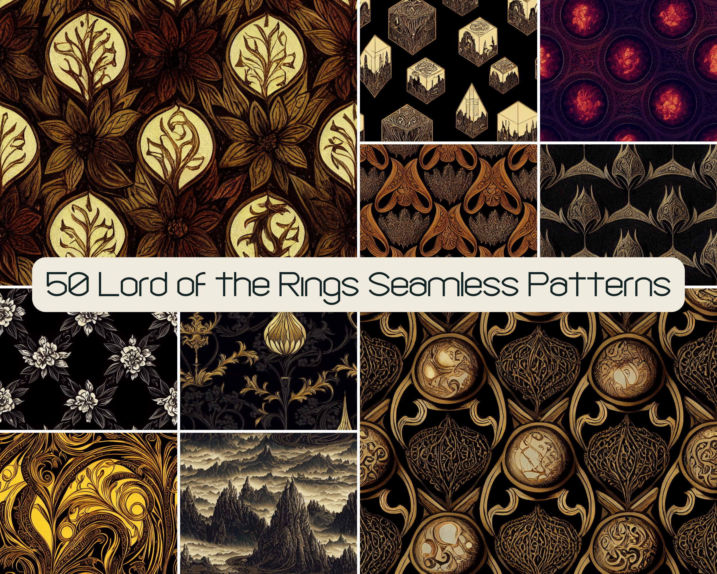 50 Lord of the Ring Seamless Pattern, Digital Scrapbook Paper Pack ...