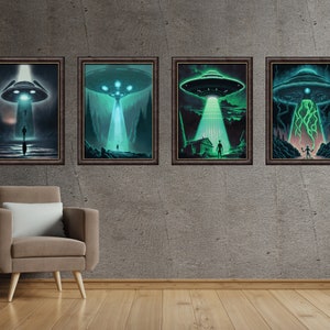 20 Alien Abduction Digital Wall Art, Printable Greeting Cards, Sci-fi ...