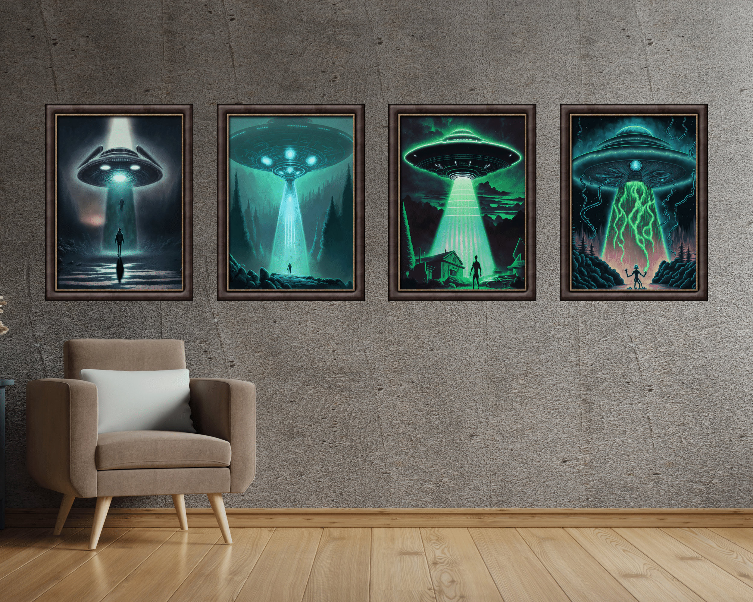 20 Alien Abduction Digital Wall Art, Printable Greeting Cards, Sci-fi ...