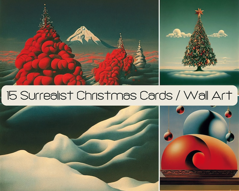 15 Surrealist Christmas Art Print SVG, Commercial Use License, Printable Card, Digital Surreal ...