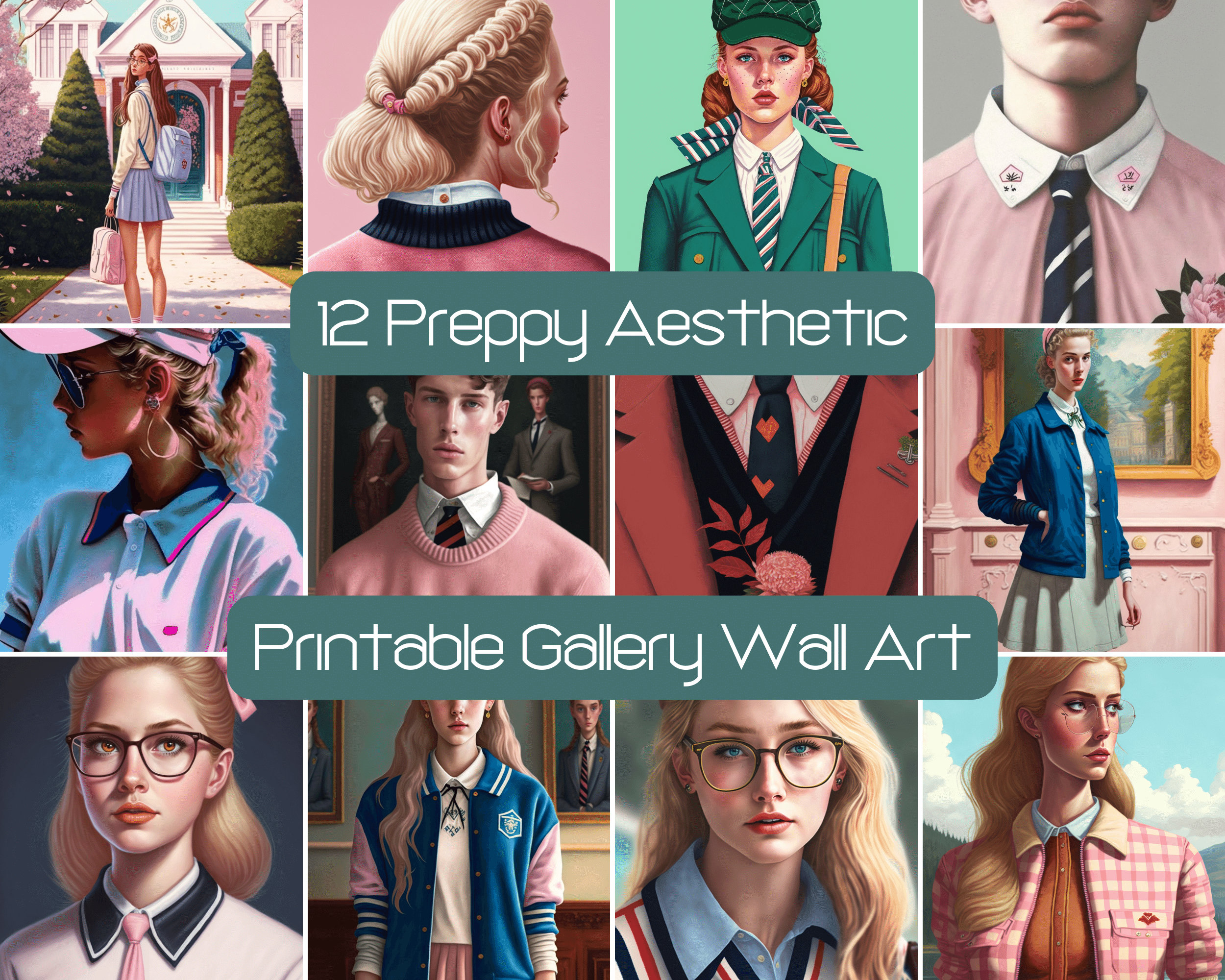 12 Preppy Aesthetic Art Prints, Digital Gallery Wall, Printable ...