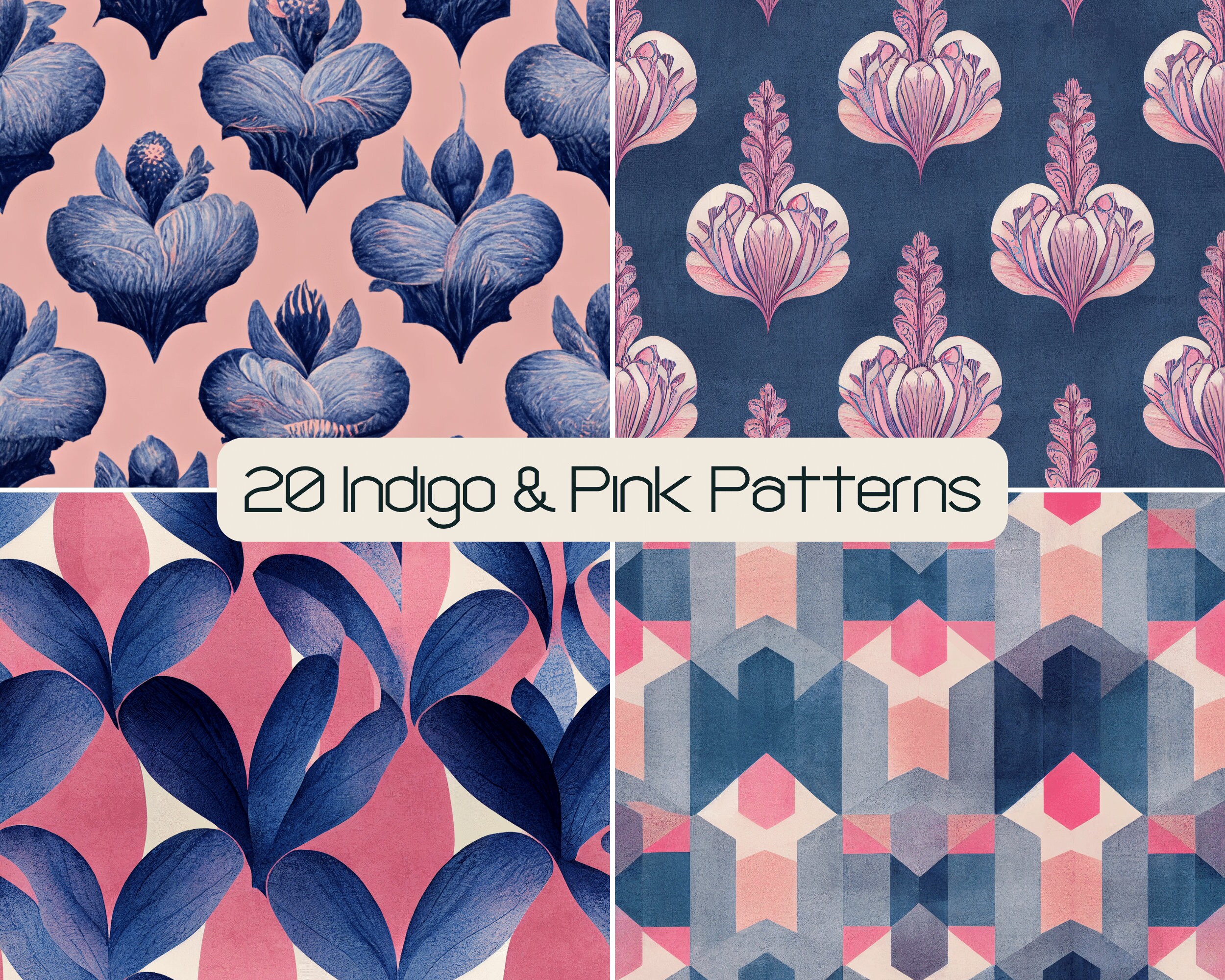 20 Indigo & Pink Wallpaper Patterns, Printable Scrapbook Paper Pack ...