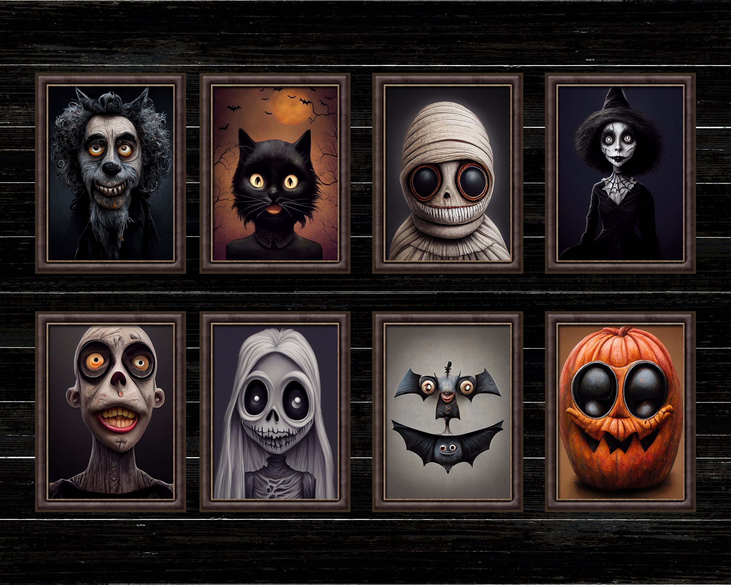 Full Collection of Tim Burton Inspired Halloween Art Prints, Digital ...