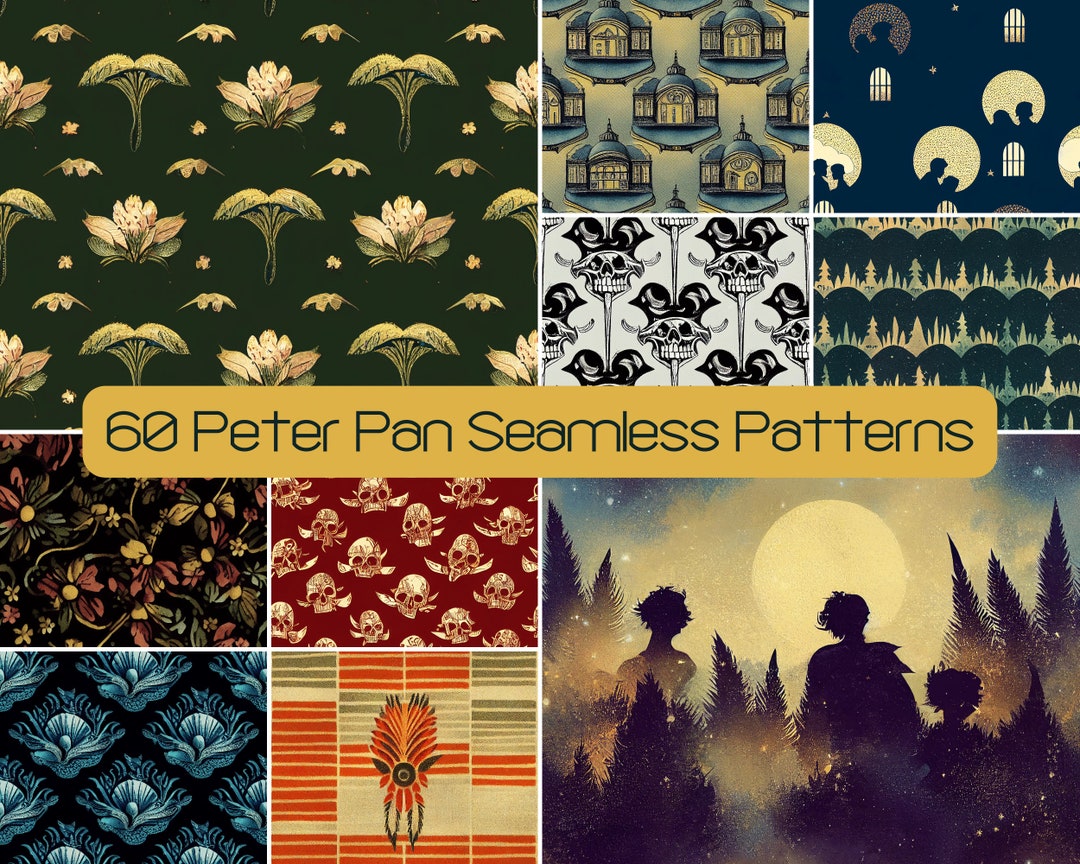60 Peter Pan Seamless Pattern, Digital Scrapbook Paper SVG Commercial ...