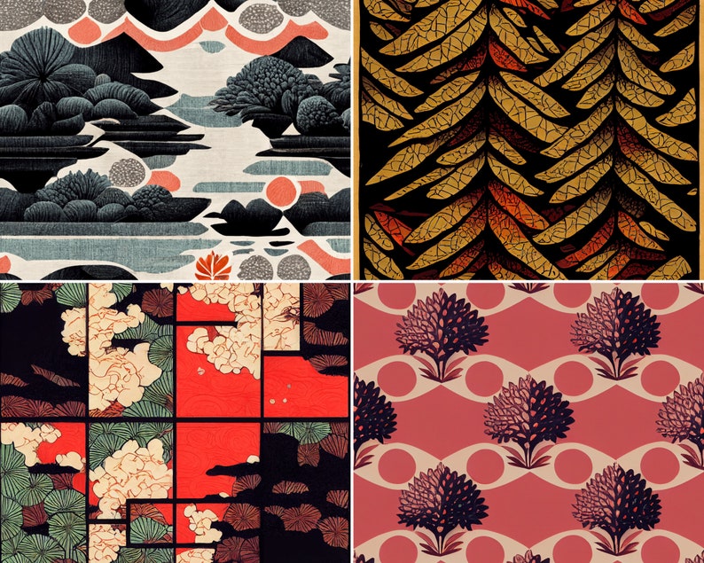 20 Traditional Japanese Art Style Wallpaper Pattern, Digital Scrapbook ...