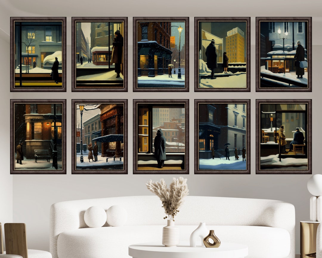 Edward Hopper Inspired Winter Cityscape Art Prints, Melancholy Gallery ...