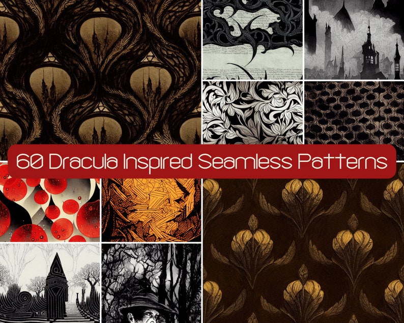 60 Dracula Seamless Pattern, Digital Scrapbook Paper Pack, Goth SVG JPG ...