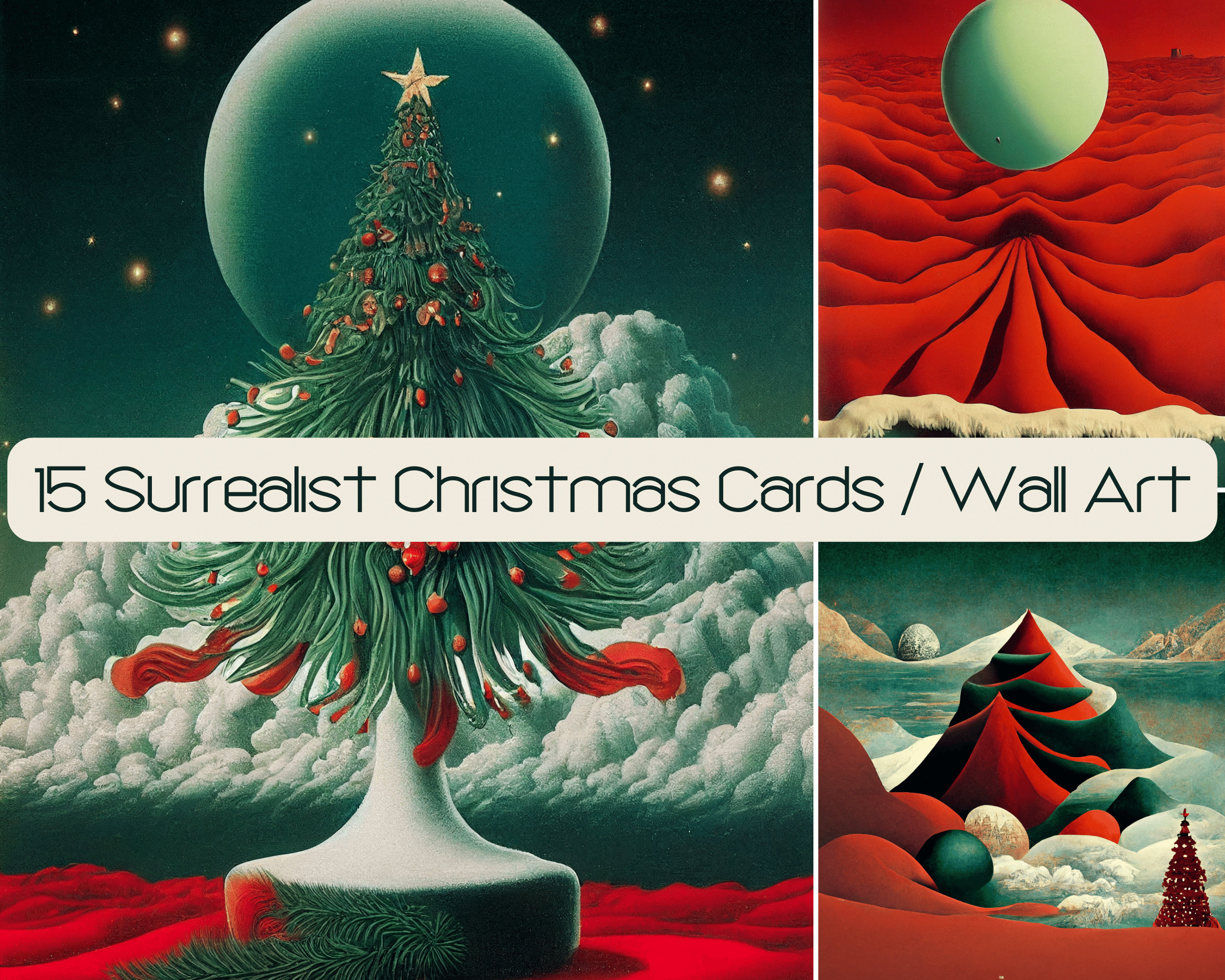 15 Surrealist Christmas Art Print SVG, Commercial Use License, Printable Card, Digital Surreal ...